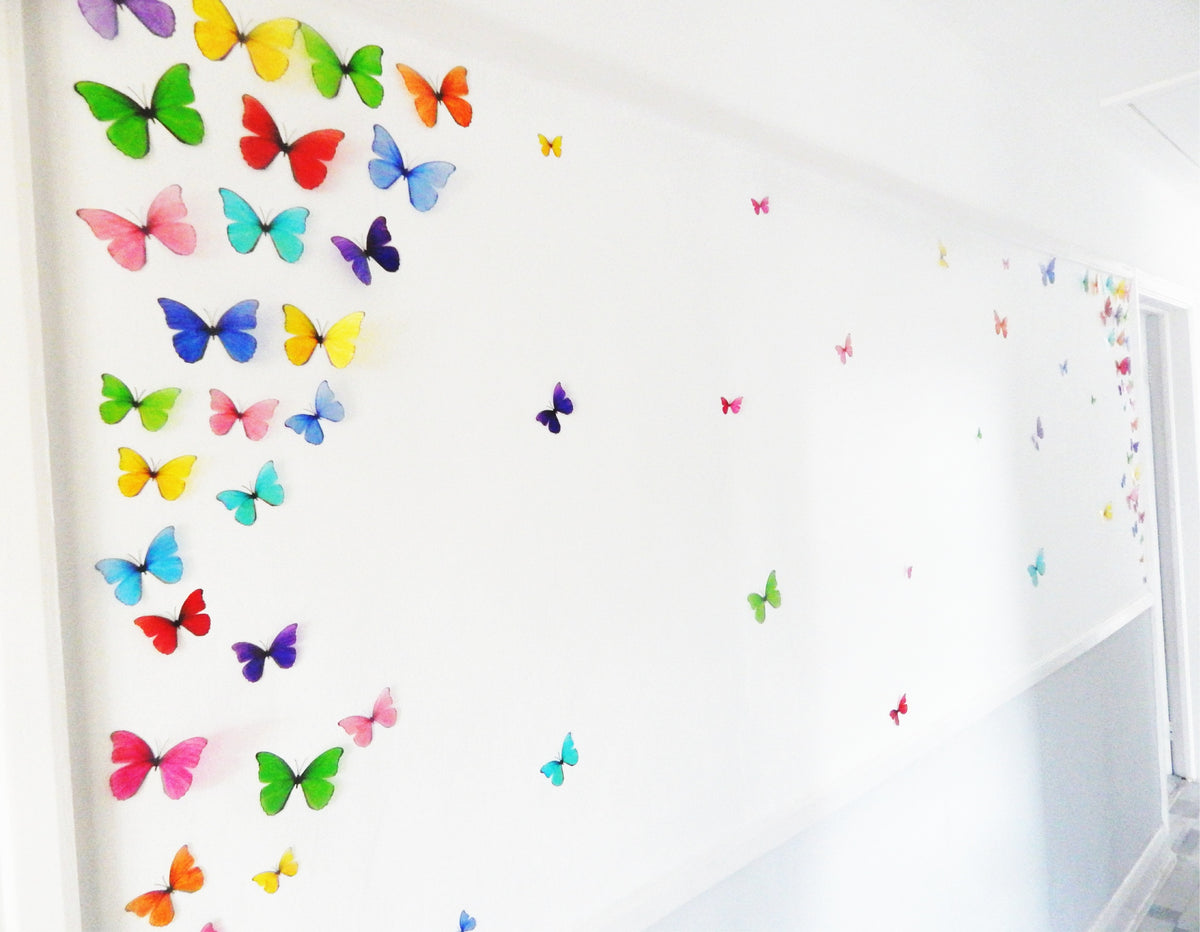 Butterfly wall display, in rainbow colours, multi-coloured. 3-Dimensio ...