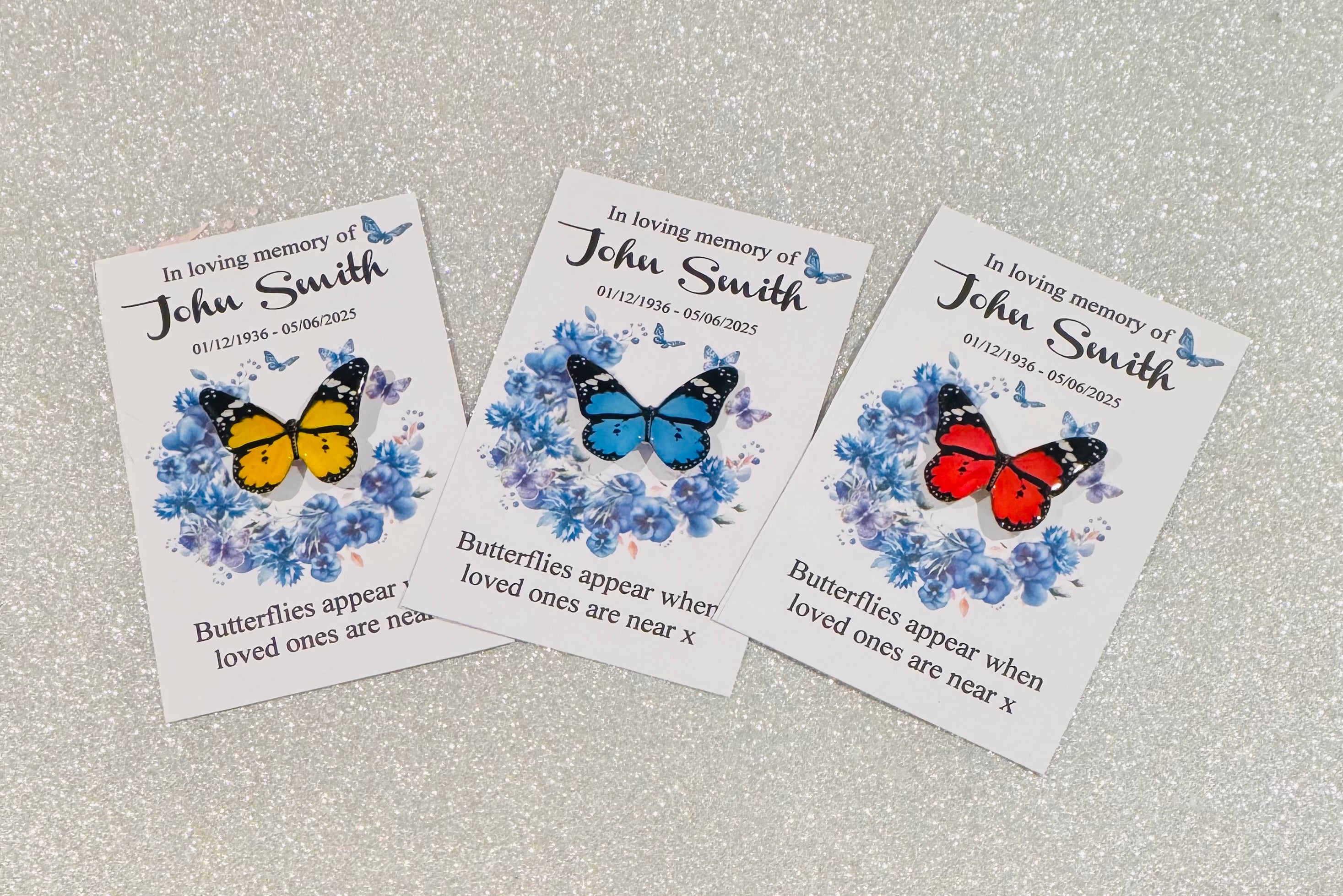 Memorial butterfly enamel pins. Funeral favours. Personalised Monarch ...