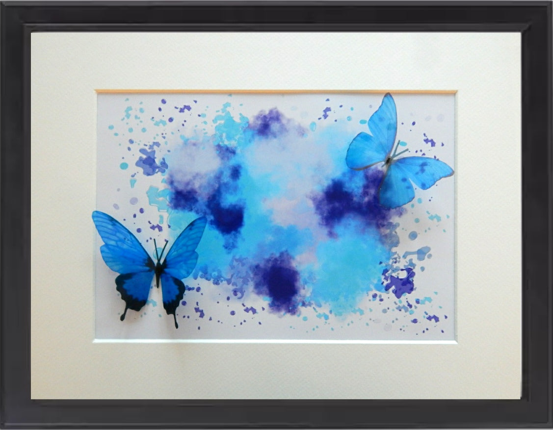 Blue Floating butterflies abstract 3d art box frame picture,living roo ...