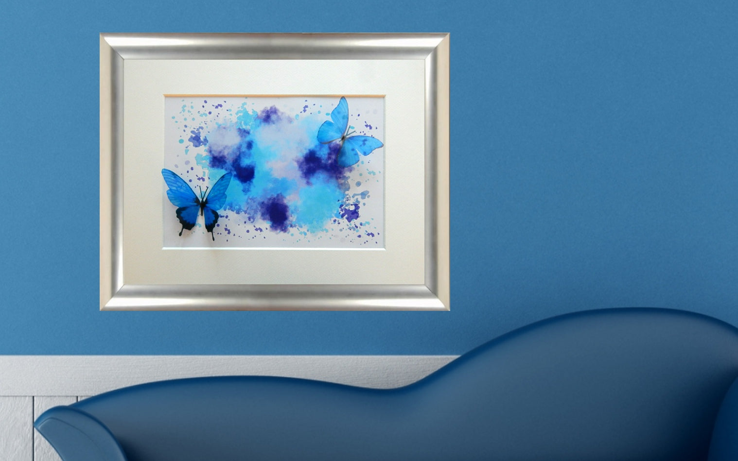 Blue Floating butterflies abstract 3d art box frame picture,living roo ...