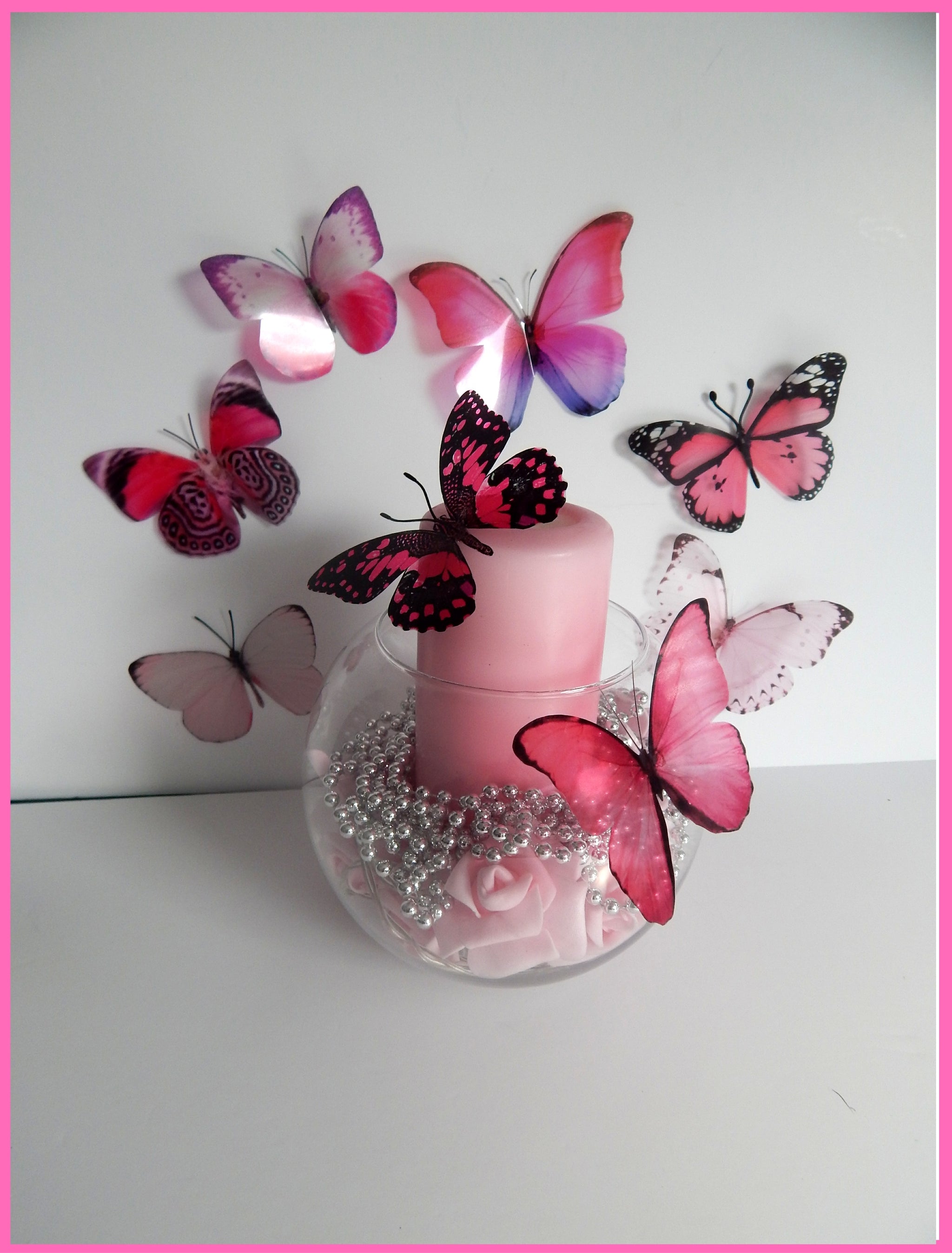 Collection of pink butterflies, 3d butterflies, wall decor, bespoke bu ...