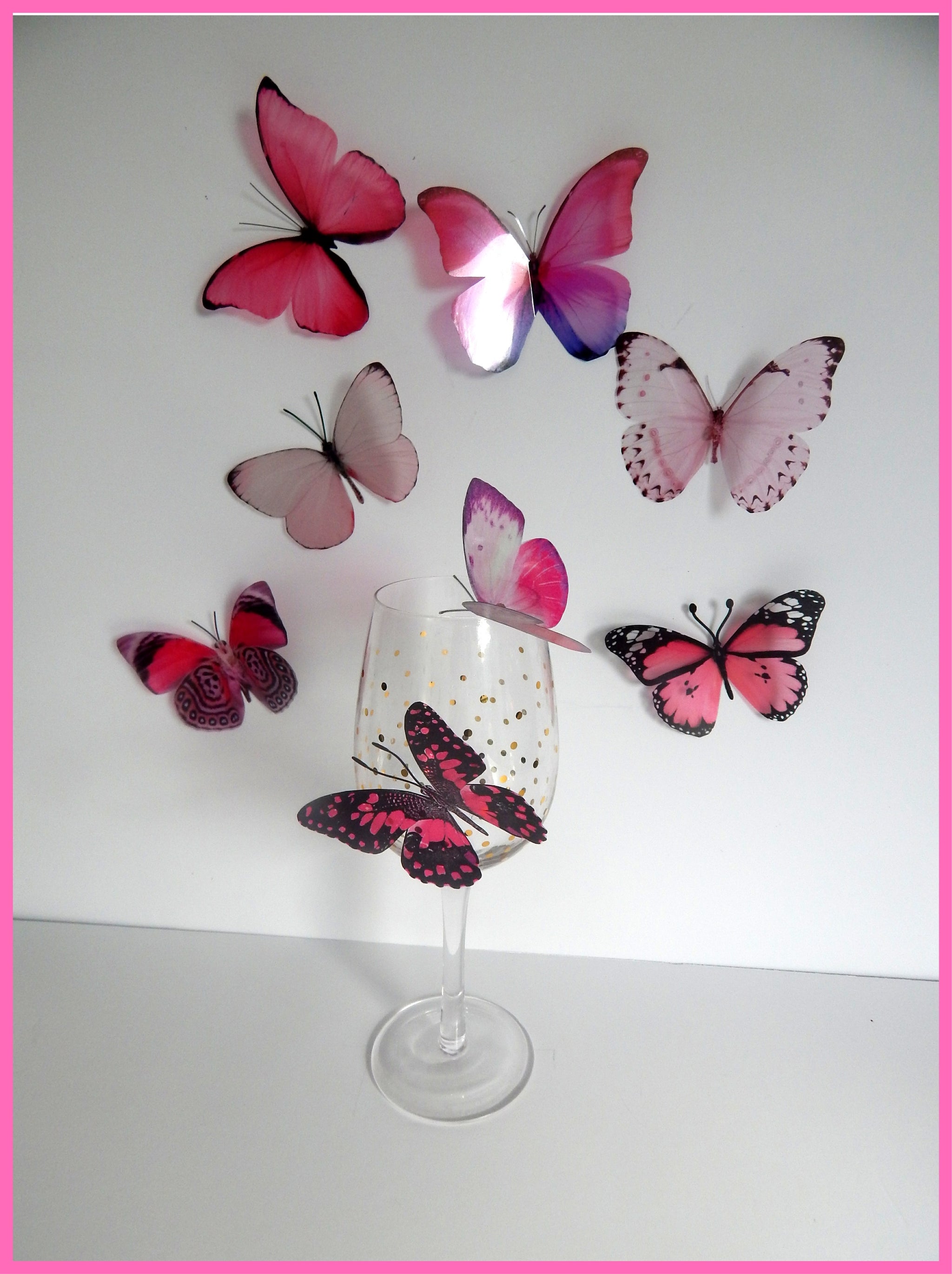 Collection of pink butterflies, 3d butterflies, wall decor, bespoke bu ...