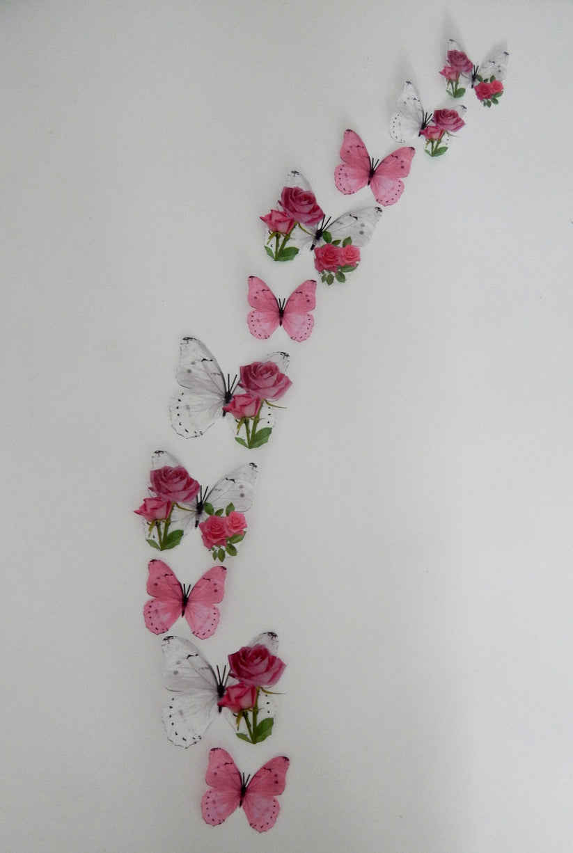 Pink Roses 3D Butterfly stickers Home Accessories Bedroom Furniture Ba ...