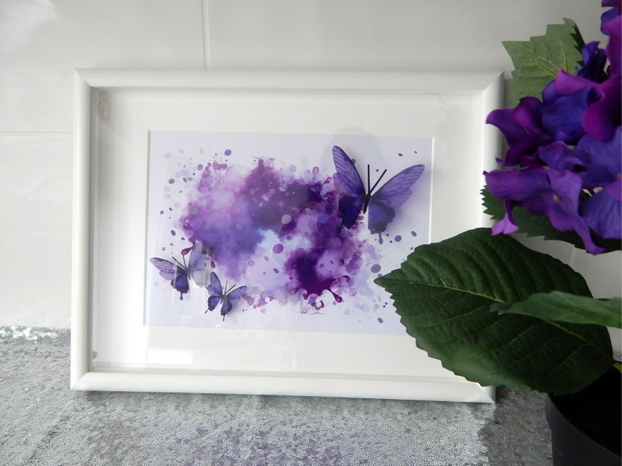 Purple butterflies in a box frame, Purple Floating effect – Flutterframes
