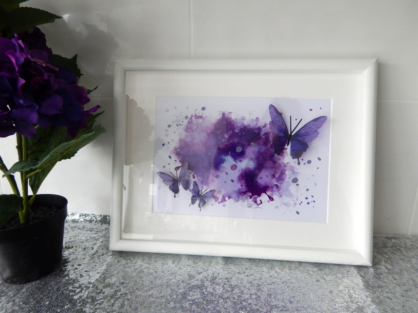 Purple butterflies in a box frame, Purple Floating effect – Flutterframes