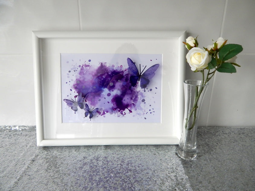 Purple butterflies in a box frame, Purple Floating effect – Flutterframes